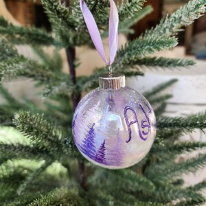 Purple Forest of Trees Handpainted Iridescent Glass Christmas Ornament ...