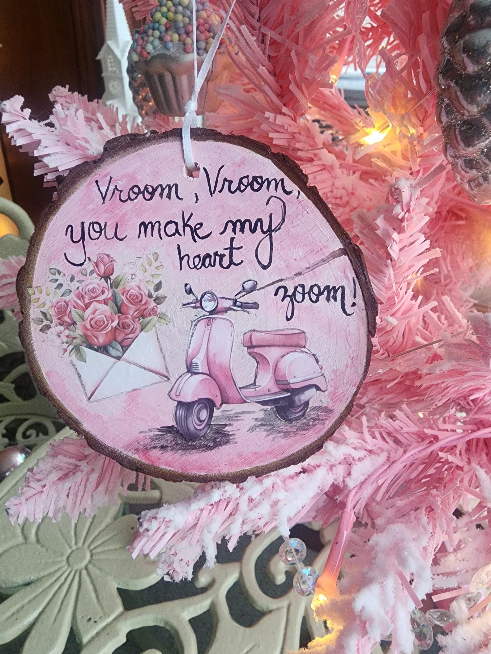 Valentine's Day Art Hand Painted Wood Slice Miss You Gift / Pink Pickup ...