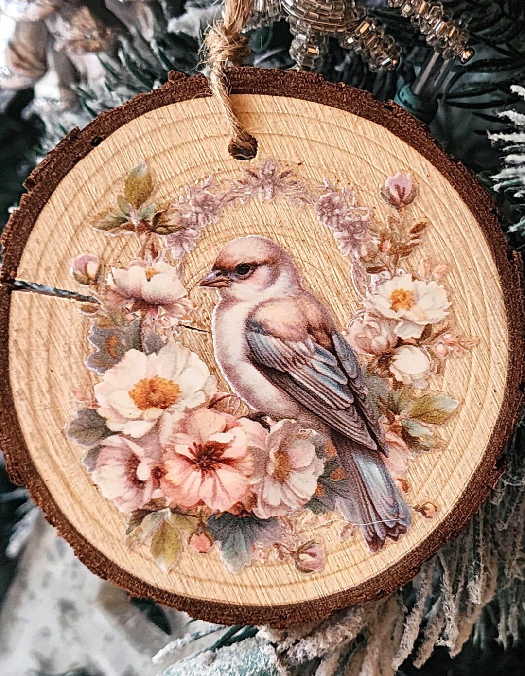 Live Edge 3 Inch Wood Slice Bird Ornament / Rustic Christmas Ornament ...