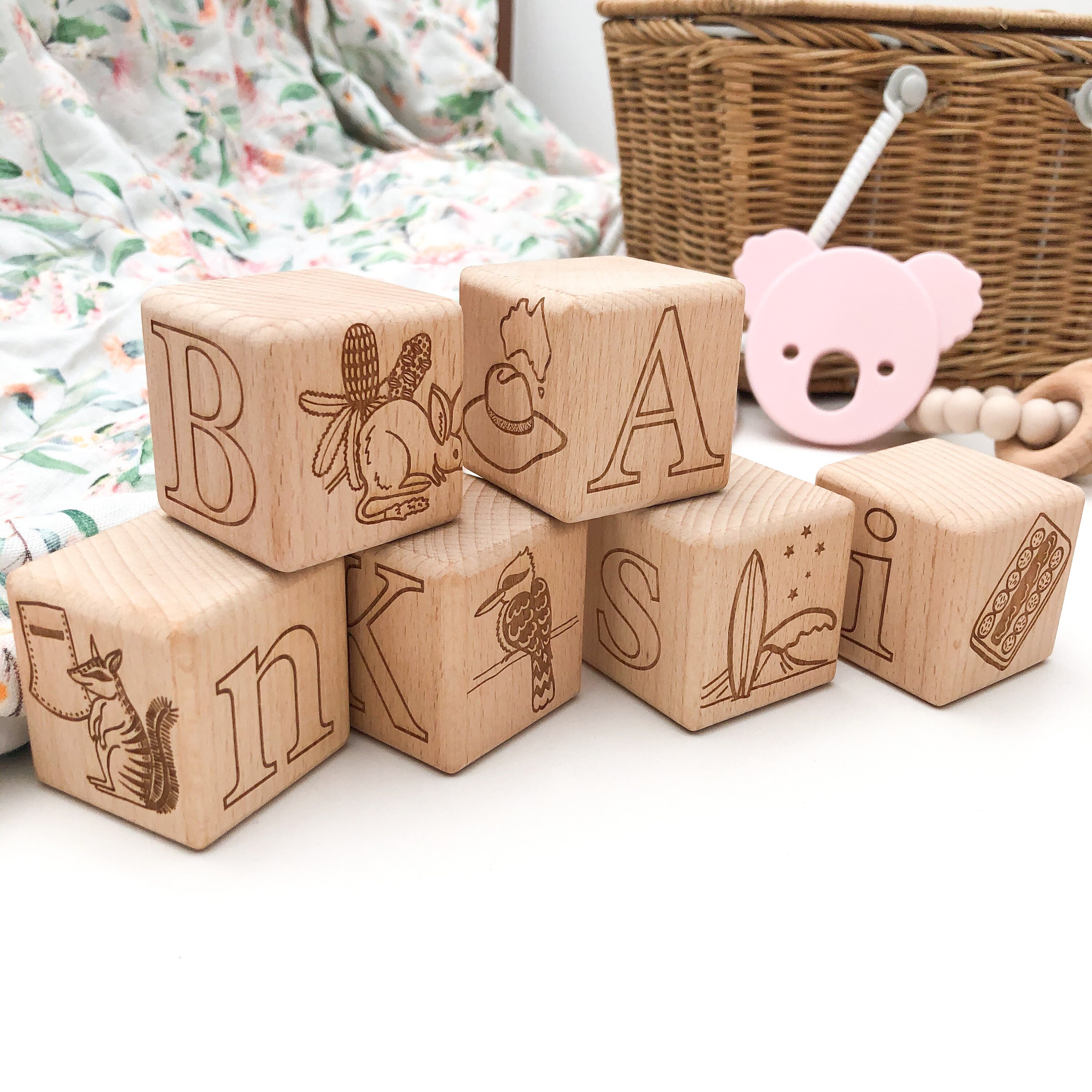 Personalised Wooden Baby Blocks - Australiana Images - Etsy