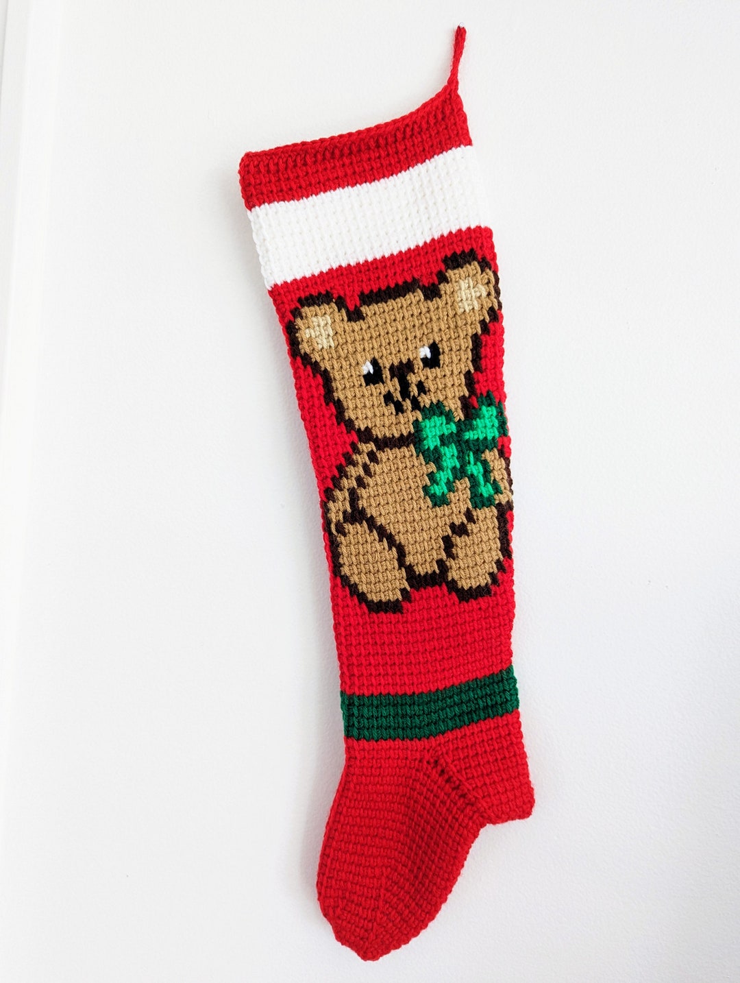 Teddy Bear Stocking, Crocheted, Christmas Stocking, Handmade ...