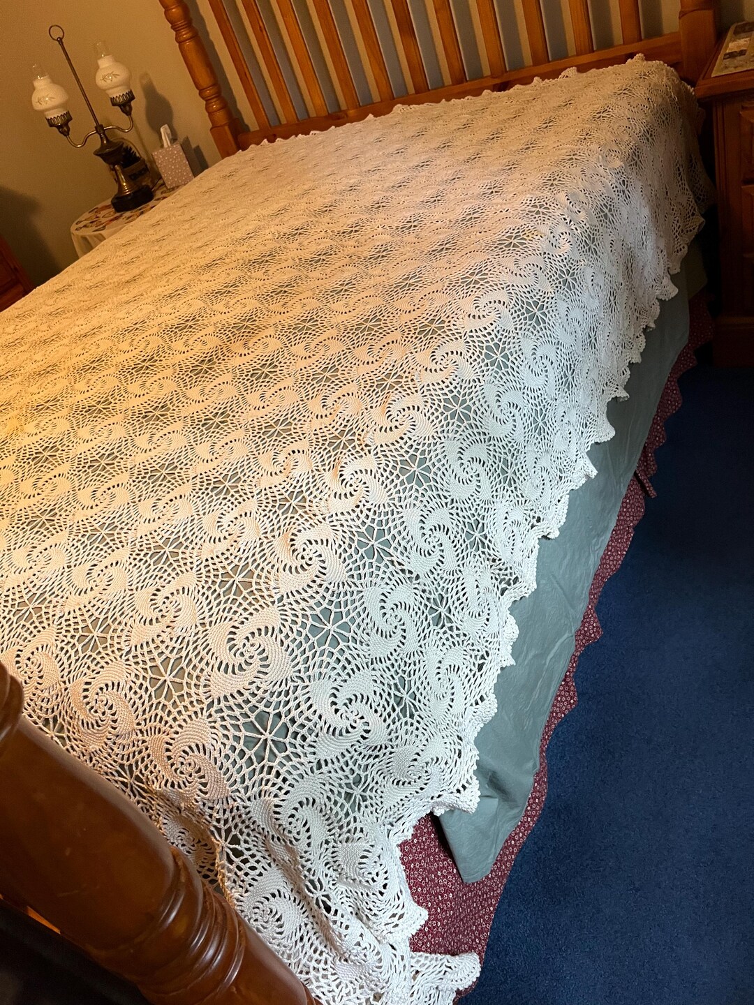 Hand Crocheted Bedspread Scalloped Edge 1950s off White Queen Size ...