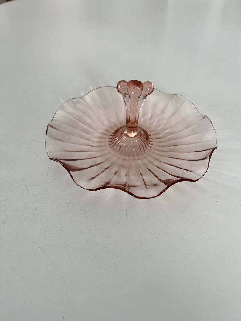 Pink Depression Glass Candy Dish Center Handle Fluted Edges - Etsy