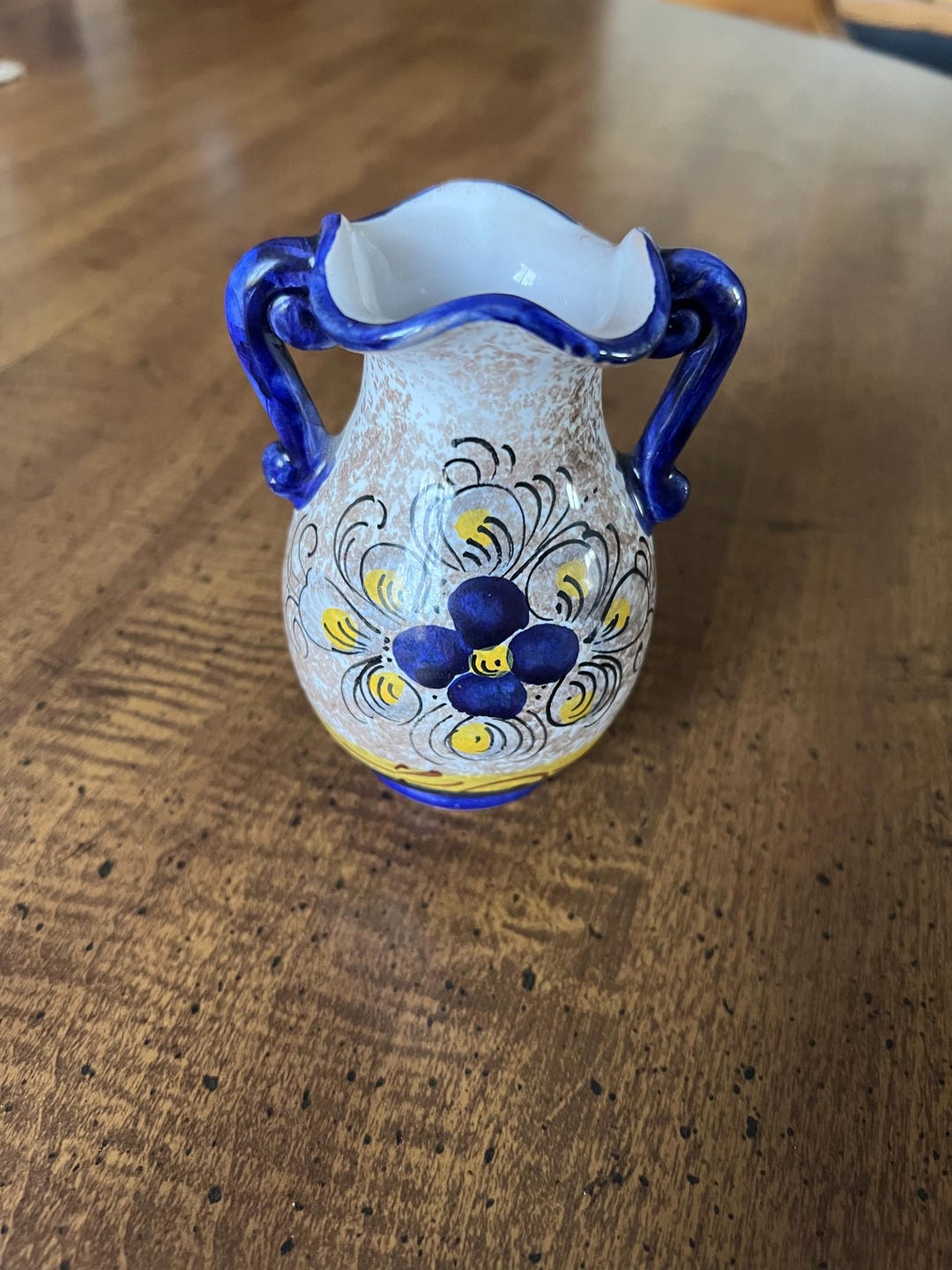Ceramic Vase Assisi Italy Labor Deruta Blue Handles Floral Design - Etsy