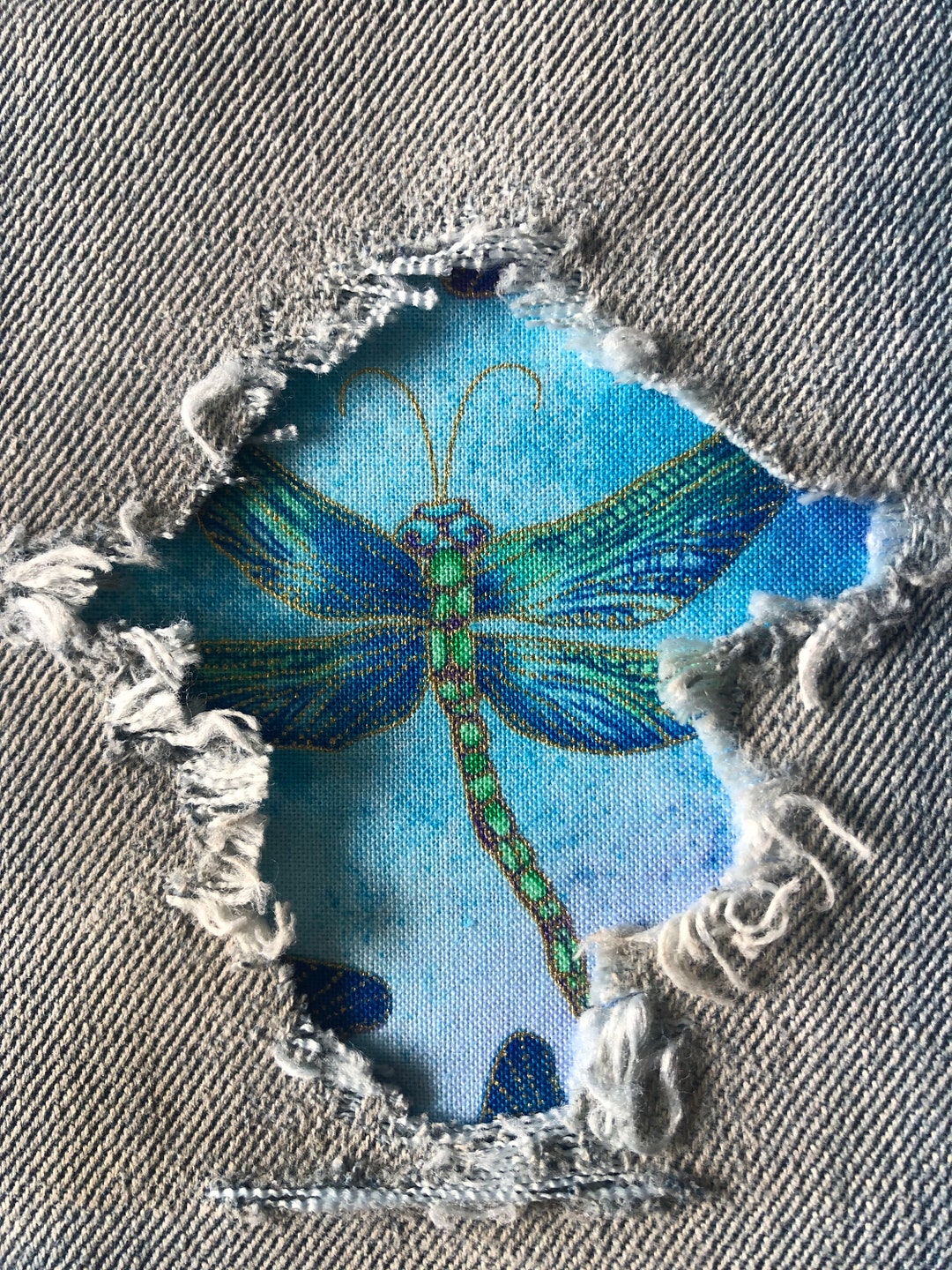 Beautiful Dragonfly "peek a Boo" Denim Patches Super Strong IRON ON- by ...