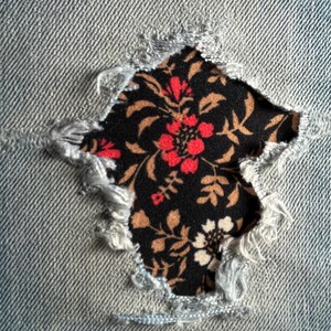 Dark Brown Floral STRETCH Peek-a-boo Denim Patches Super Strong Iron On ...