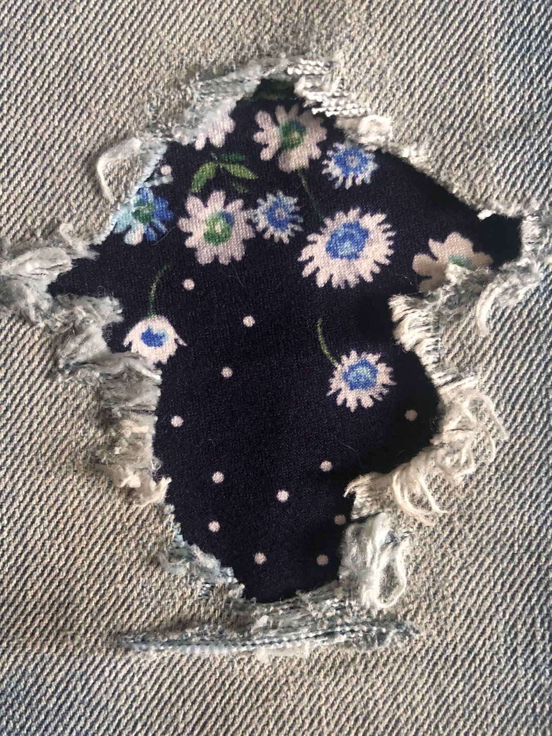 Navy Blue Floral STRETCH Peek-a-boo Denim Patches Super Strong Iron On ...