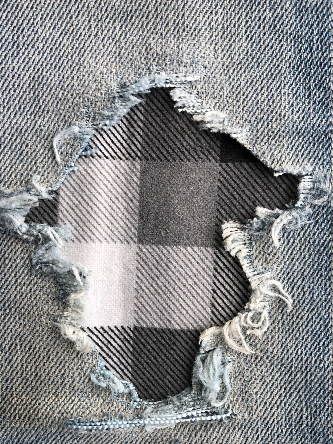 Grey & White Plaid Fabric Peek a Boo Patches, IRON ON Decorative ...