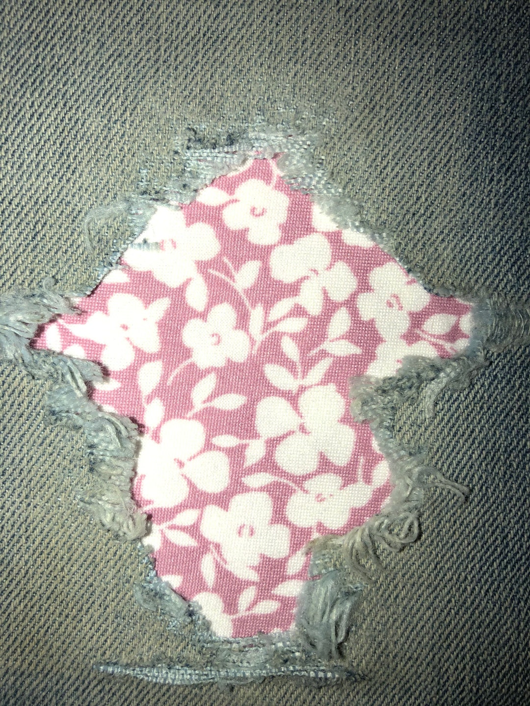 Ditsy Floral in Pink STRETCH Fabric Peek-a-boo Denim Patches Super ...