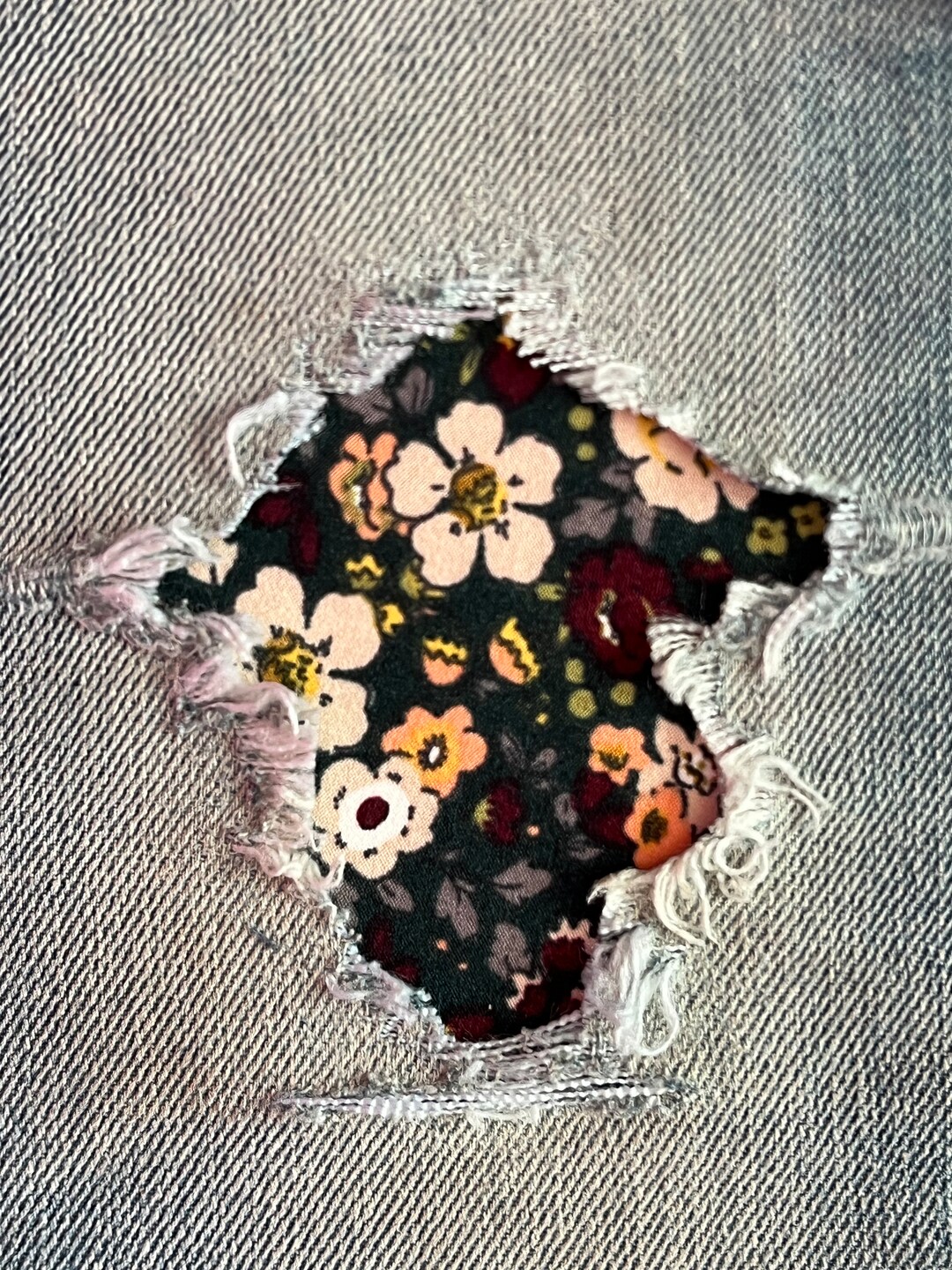 Dark Ditsy Floral STRETCH Peek-a-boo Denim Patches Super Strong Iron On ...