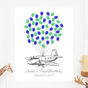 Airplane Fingerprint Balloons Guest Book for Baby Shower Birthday ...