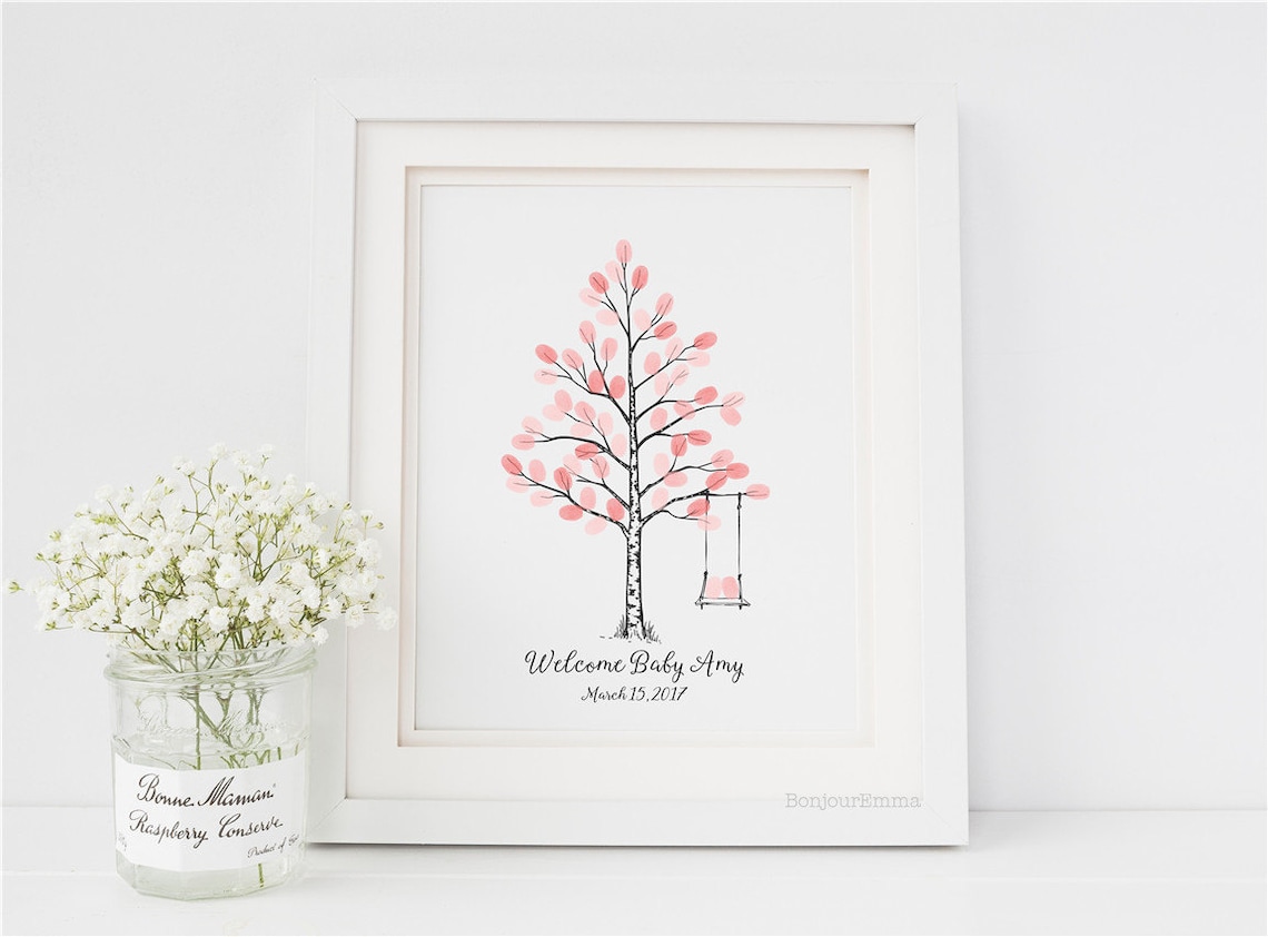 Baby Shower Fingerprint Tree With Swing Set Guest Book Birthday ...