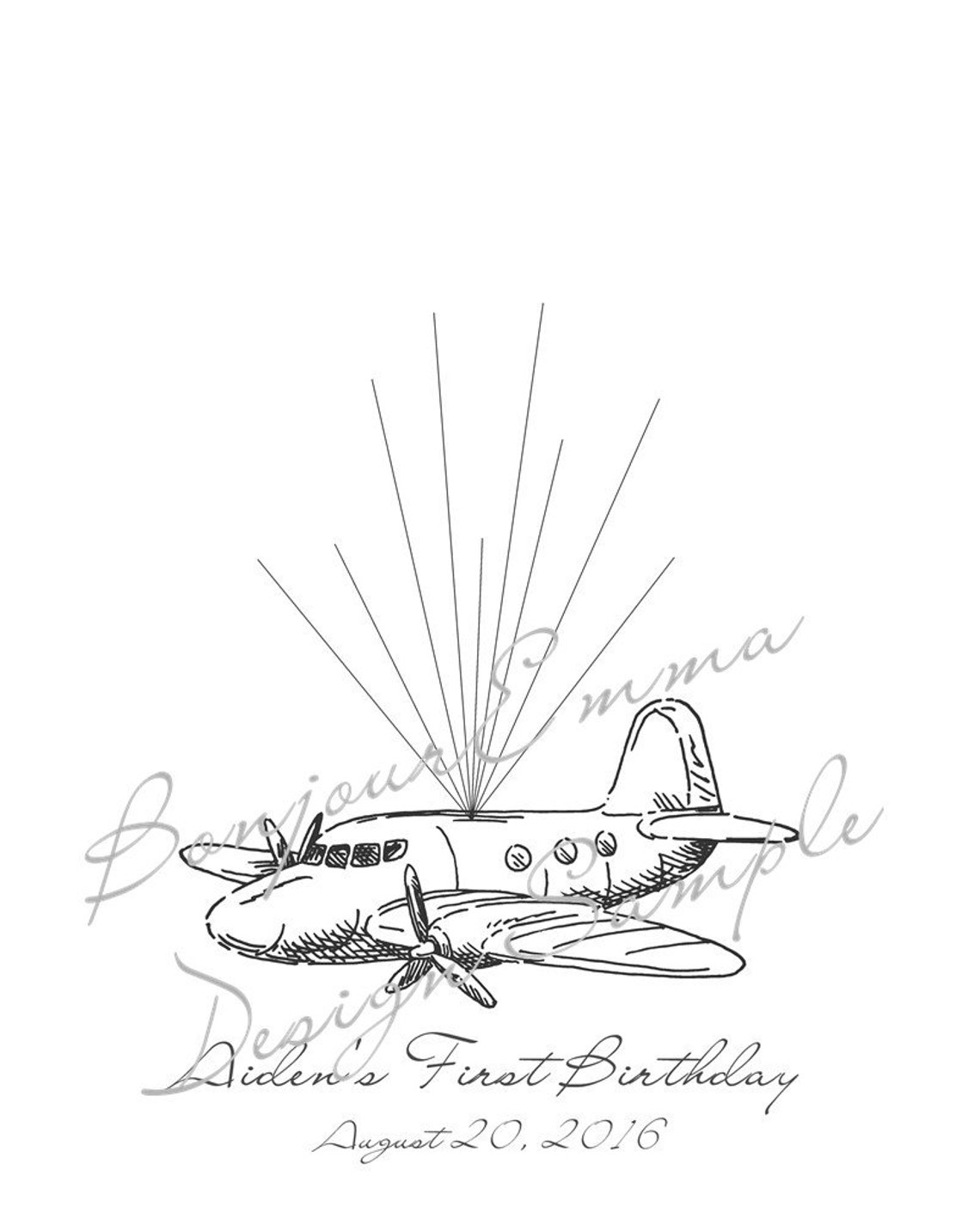 Airplane Fingerprint Balloons Guest Book for Baby Shower Birthday ...