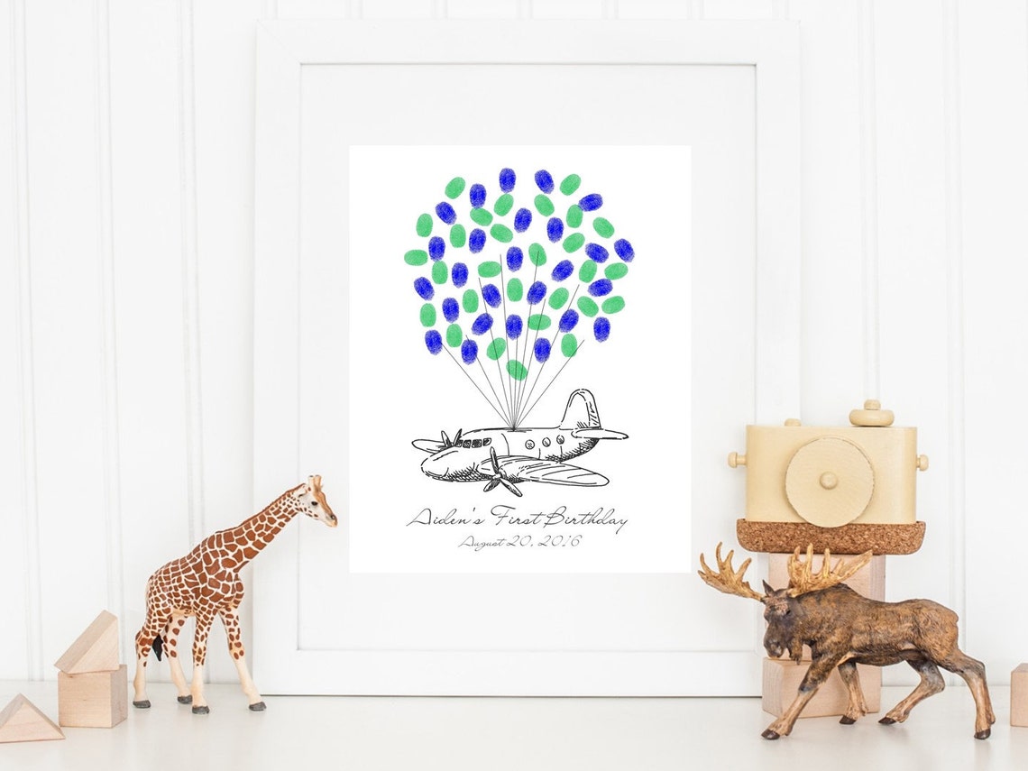 Airplane Fingerprint Balloons Guest Book for Baby Shower Birthday ...