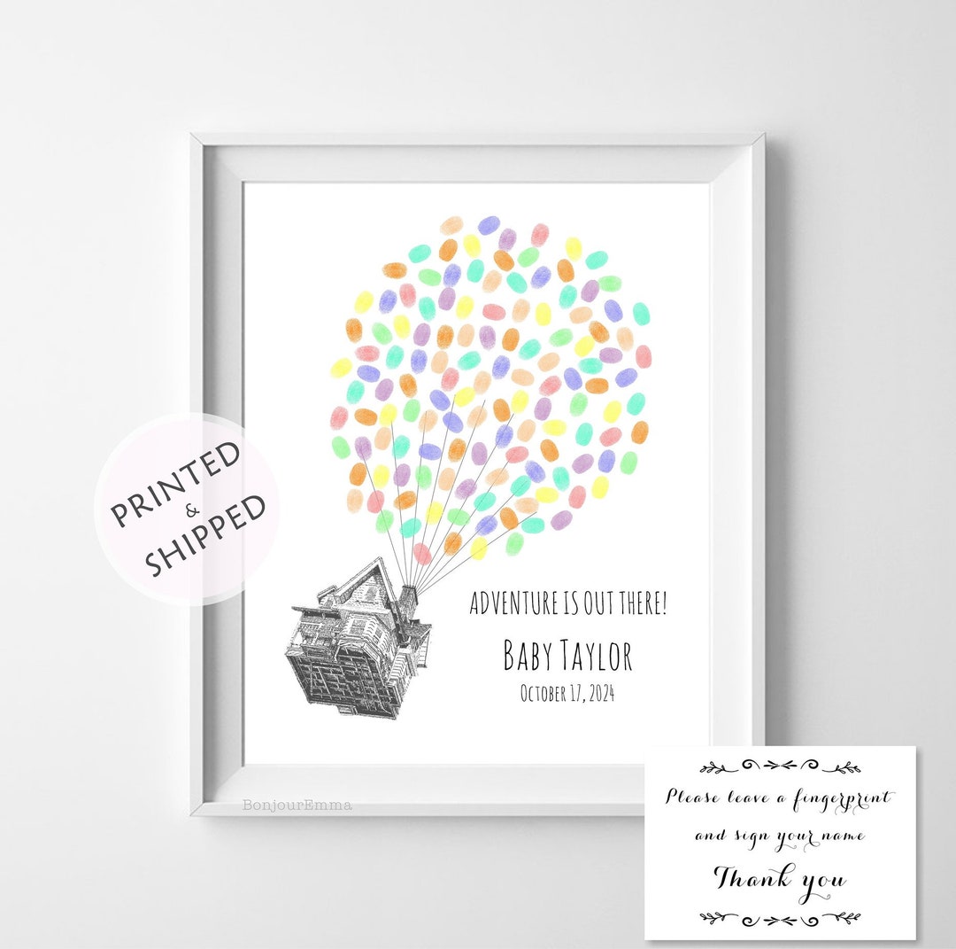 Up House Fingerprint Guest Book, Baby Shower, Birthday (printed ...