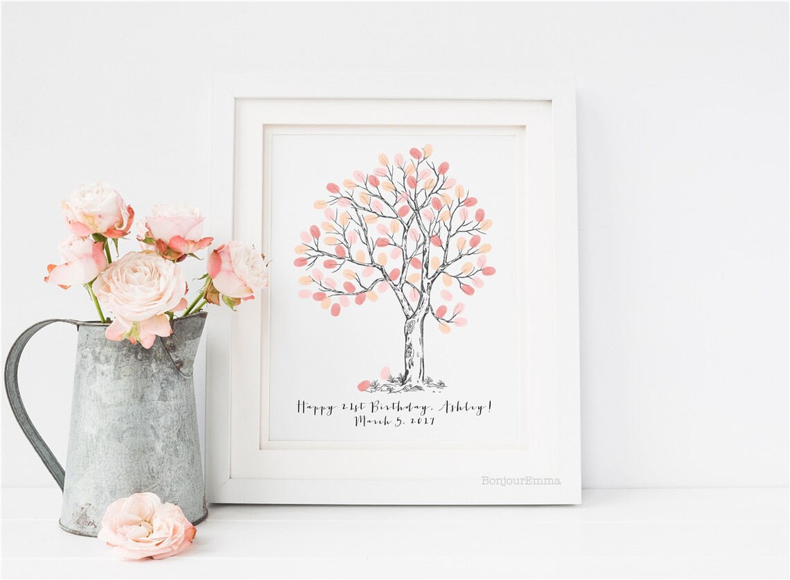 Fingerprint Tree Guest Book Birthday, Baby Shower Teacher Gift 21st ...