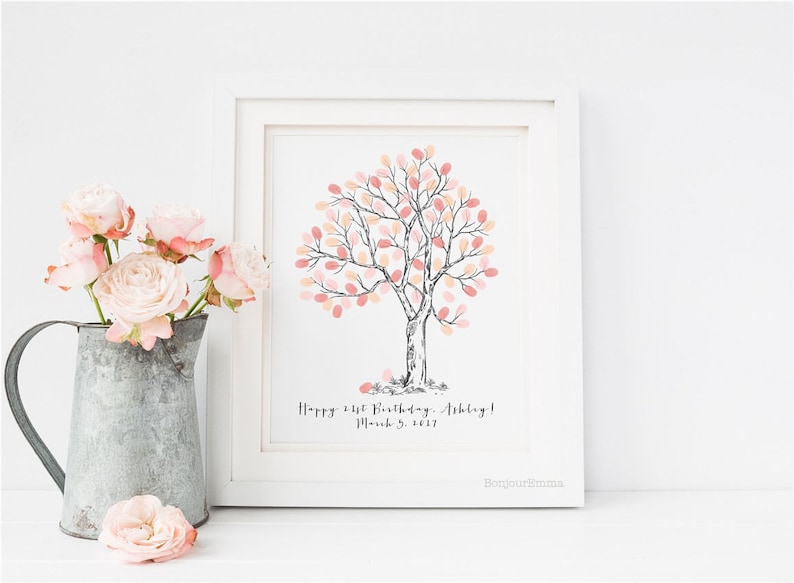 Fingerprint Tree Guest Book Birthday, Baby Shower Teacher Gift 21st ...