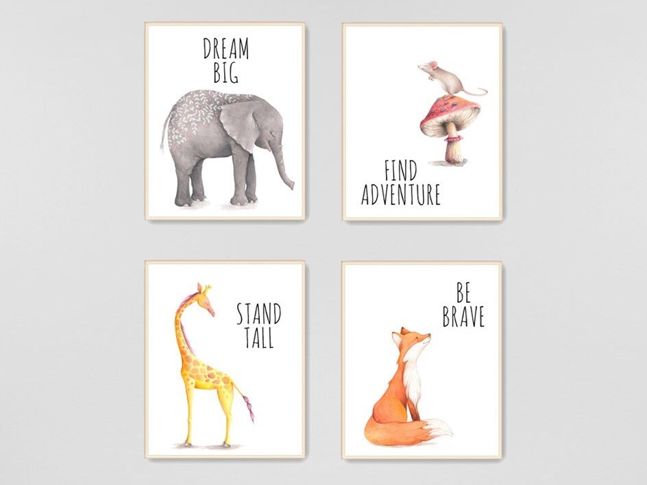 Zoo Animal Wall Art Safari Wall Decor Elephant Giraffe Fox Mouse ...