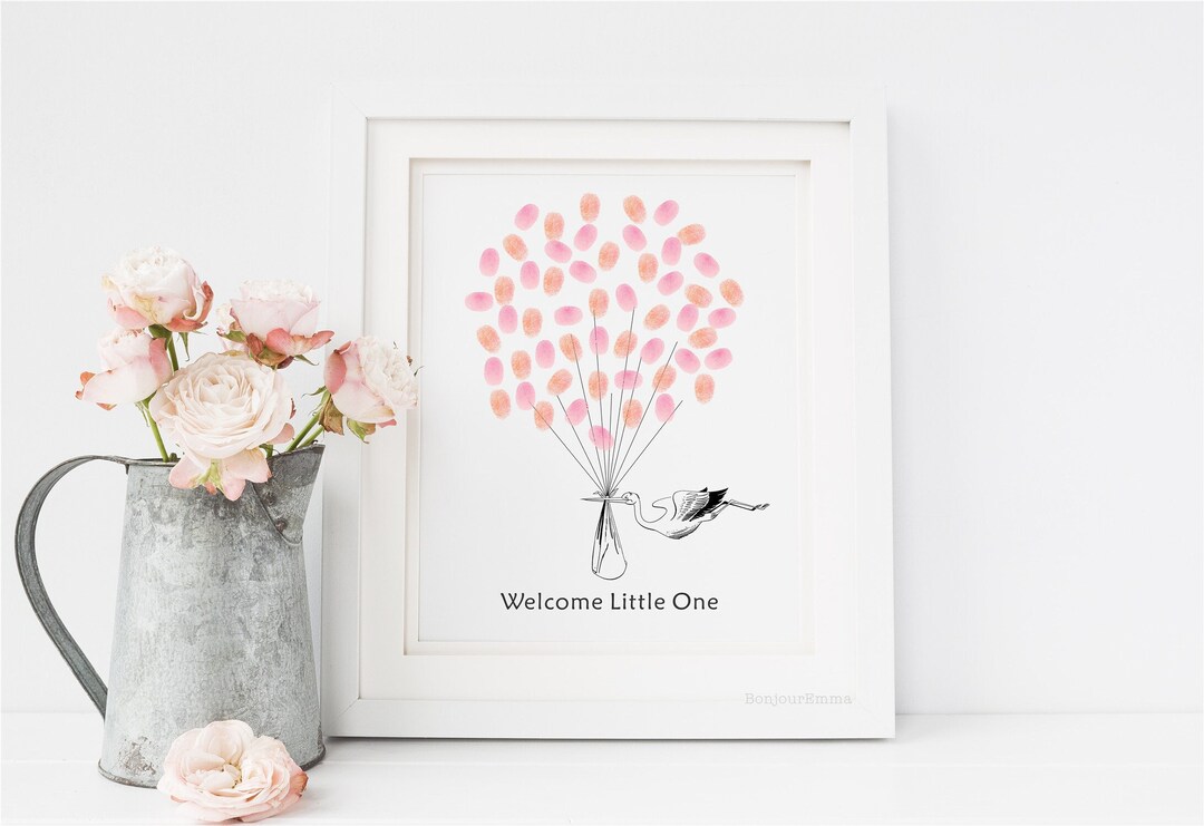 Stork Deliver Baby Guest Book, Cute Baby Shower Thumbprint Guestbook ...