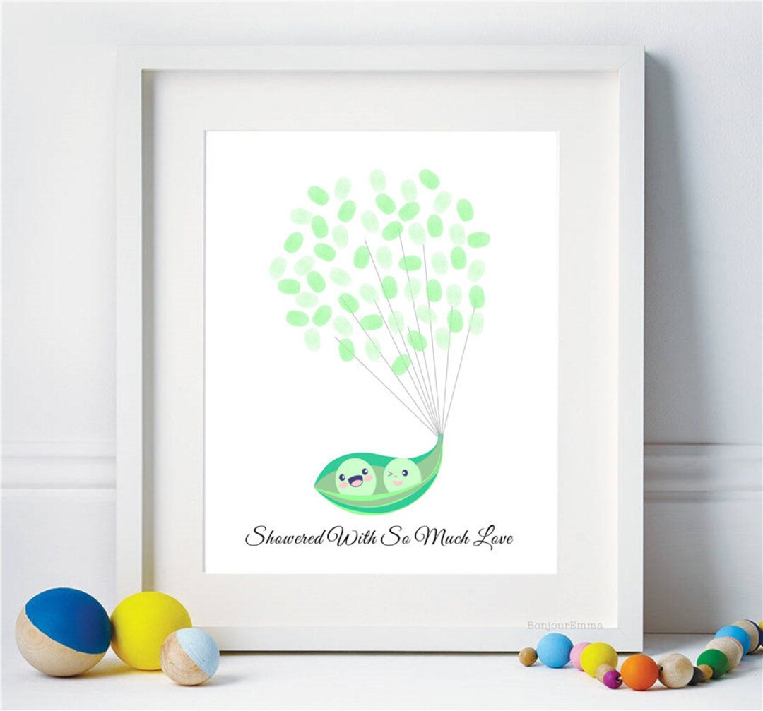 Two Peas in a Pod Twins Fingerprint Guest Book – Baby Shower, Birthday ...