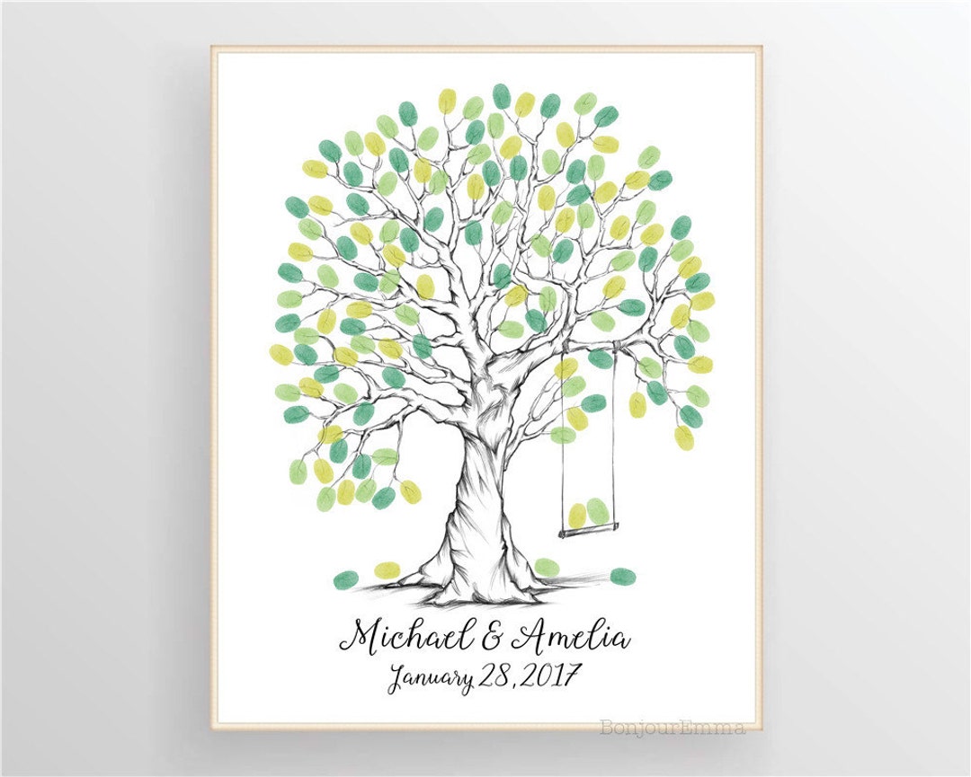 Fingerprint Tree With Swing, Wedding Birthday Anniversary Guest Book ...