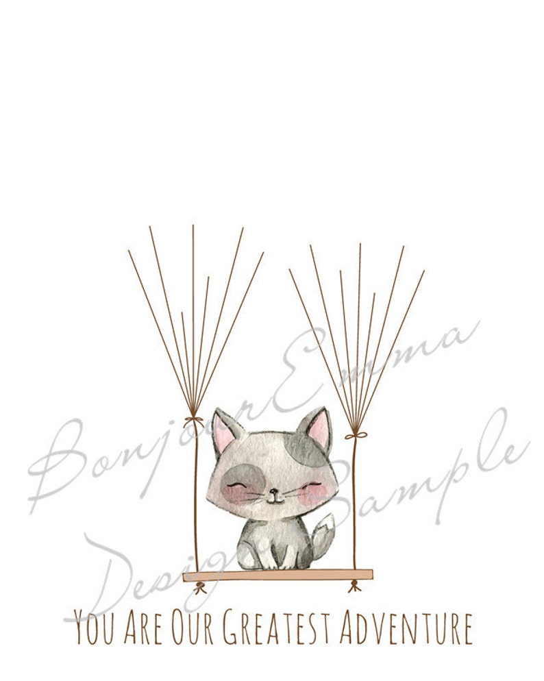 Cat on Swing Fingerprint Balloons Guest Book for Baby Shower Kid's ...