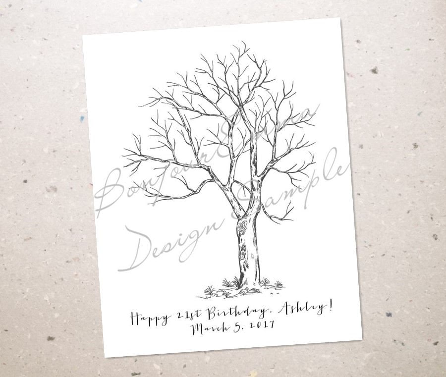 Fingerprint Tree Guest Book Birthday, Baby Shower Teacher Gift 21st ...