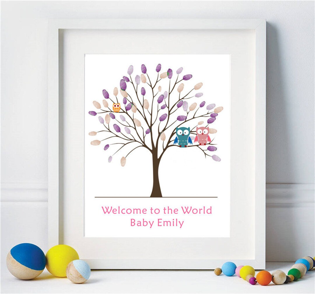 Owls Family Fingerprint Tree Guest Book for Baby Shower Birthday ...