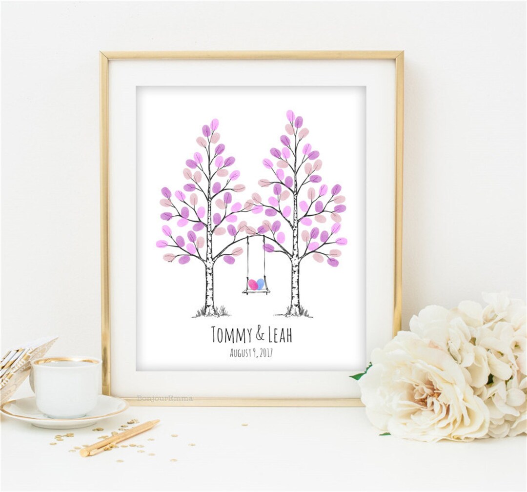 Fingerprint Guestbook Thumbprint Tree Wedding Guest Book Alternative ...