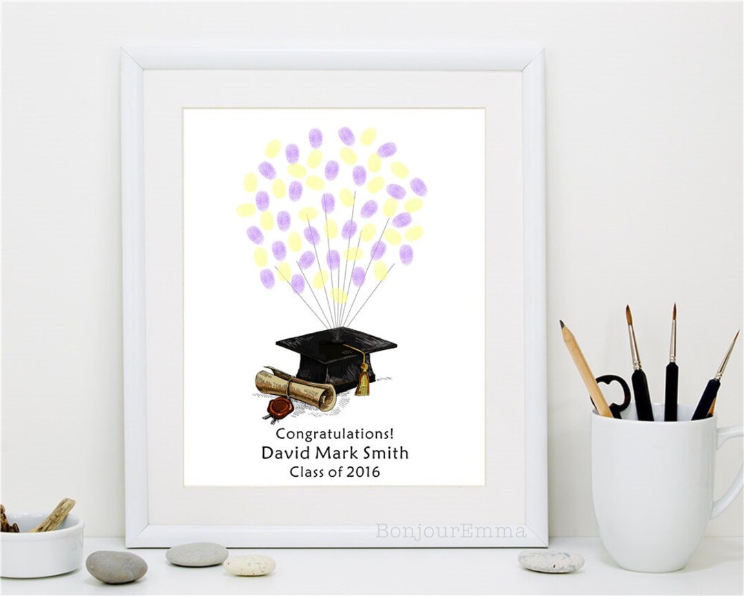 Personalized Graduation Guest Book – Fingerprint Balloons, Academic Cap ...