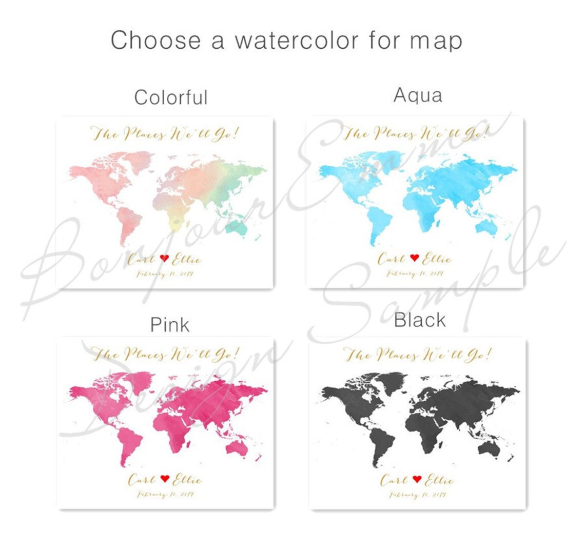 World Map Wedding Guest Book, Large Worldmap Guest Sign in Alternative ...