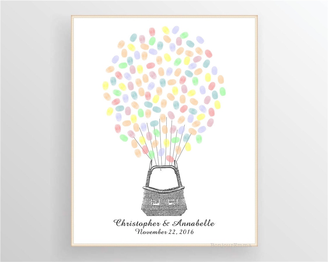Hot Air Balloon Fingerprint Guest Book, Personalized Printable (digital ...