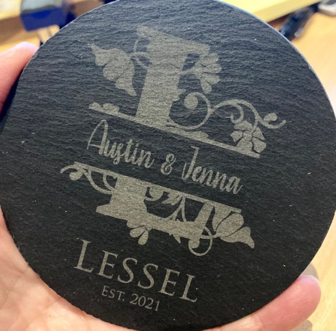 Floral Monogrammed Slate Coaster - 4" Round - Etsy