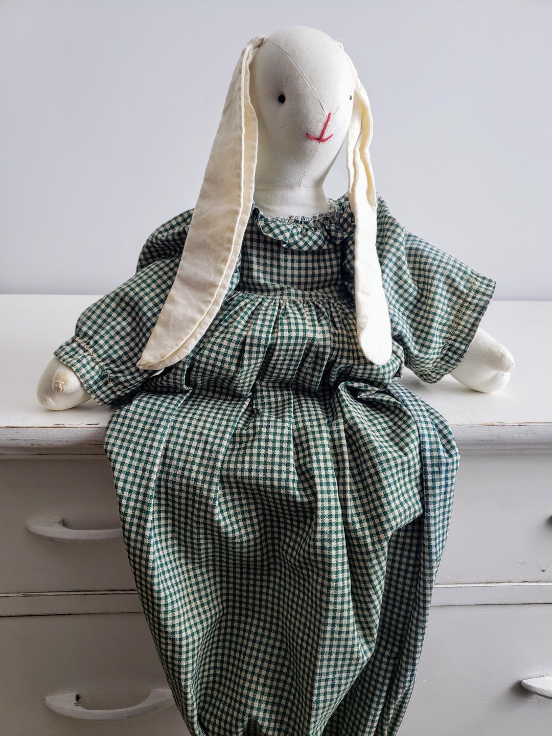 Large Old Rabbit Plush Toy, With Dress and Storage Bag - Etsy