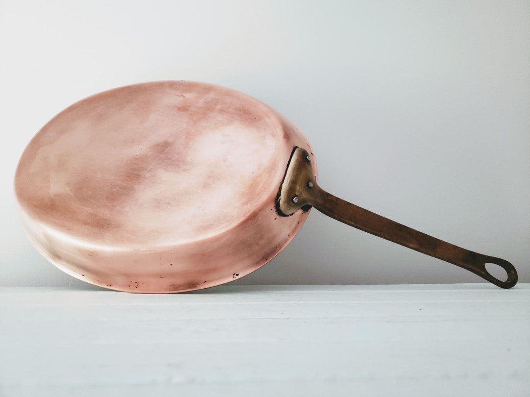 Large Vintage Copper Frying Pan Oval Shape With Brass Handle - Etsy