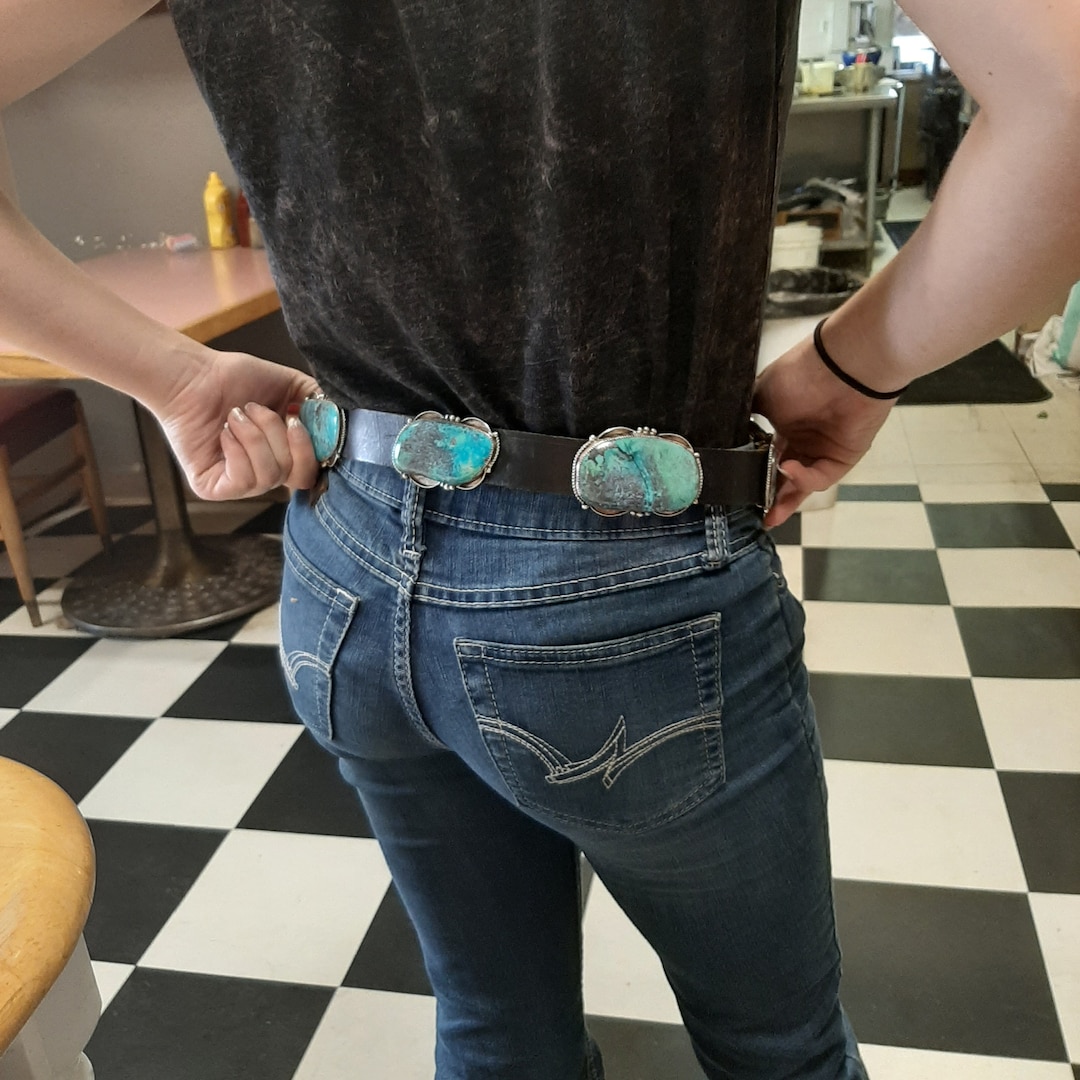 Vintage Sterling Silver Turquoise Slab Concho Belt by Arnold Maloney ...