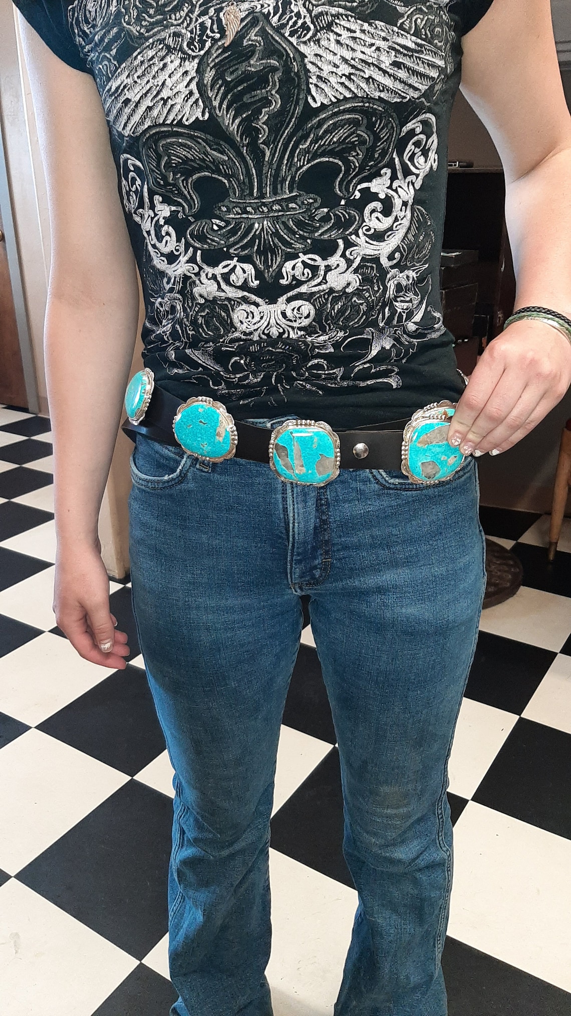 Kingman Blue Turquoise Slab Concho Belt by Adam Fierro . - Etsy