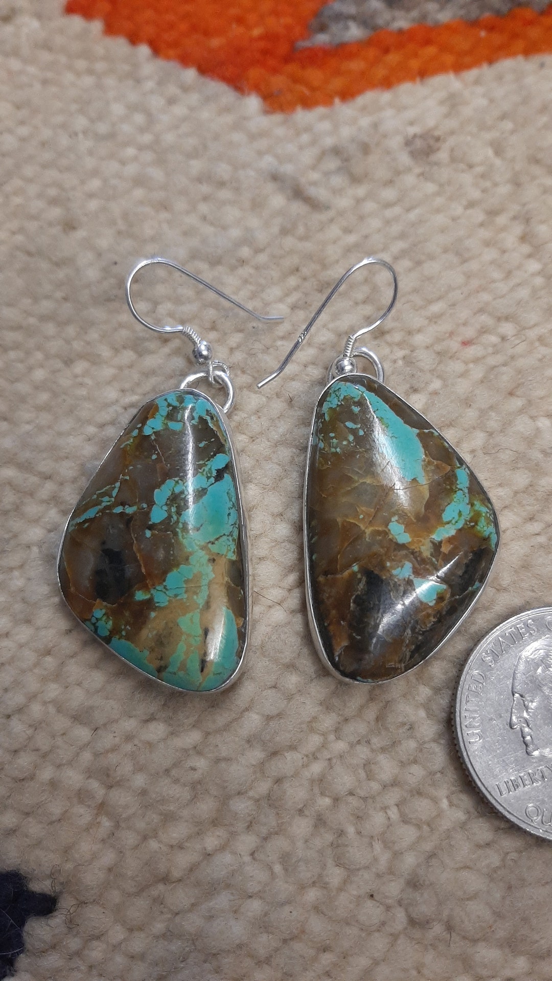 1 5/8" Sterling Silver #8 Turquoise Slab Drop Dangle Earrings by Adam ...