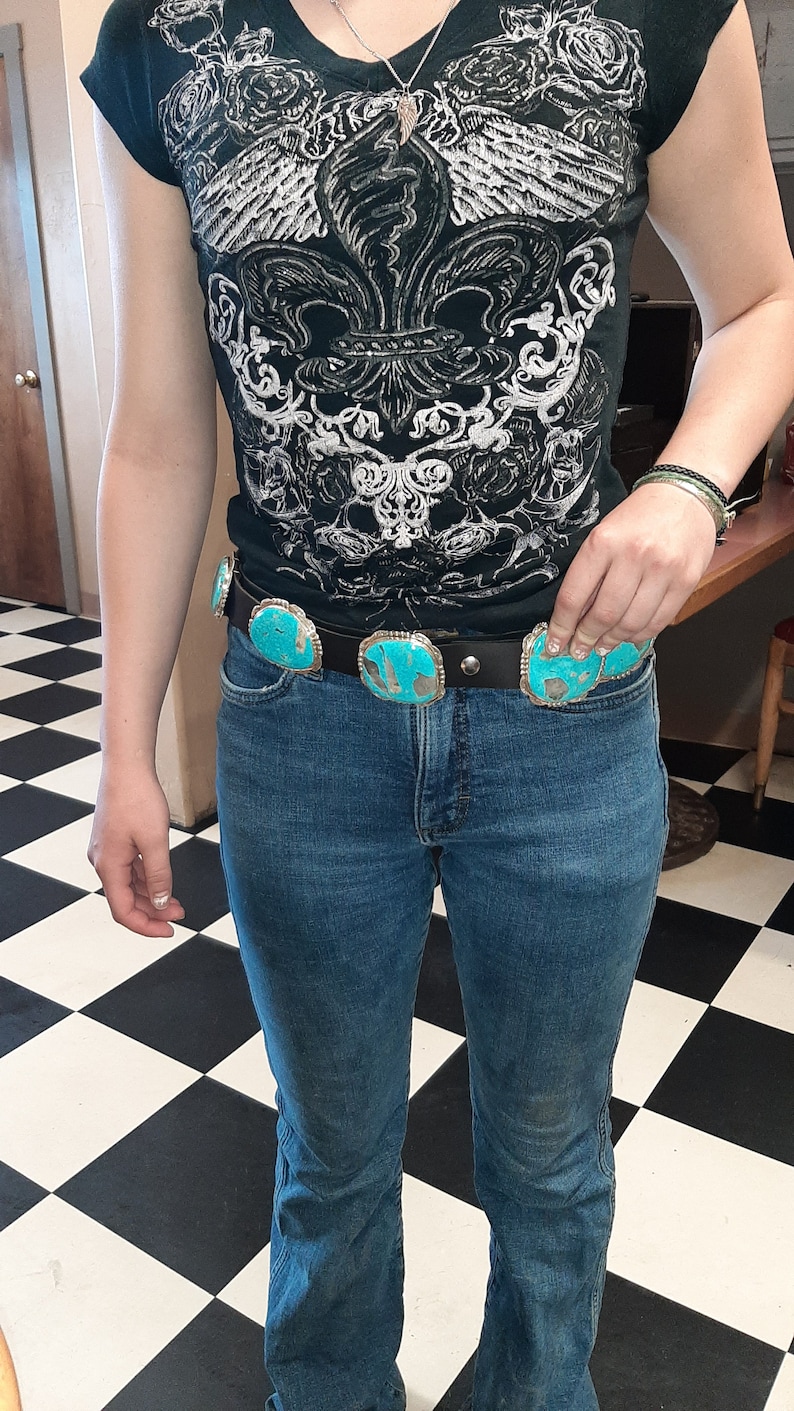 Kingman Blue Turquoise Slab Concho Belt by Adam Fierro . - Etsy