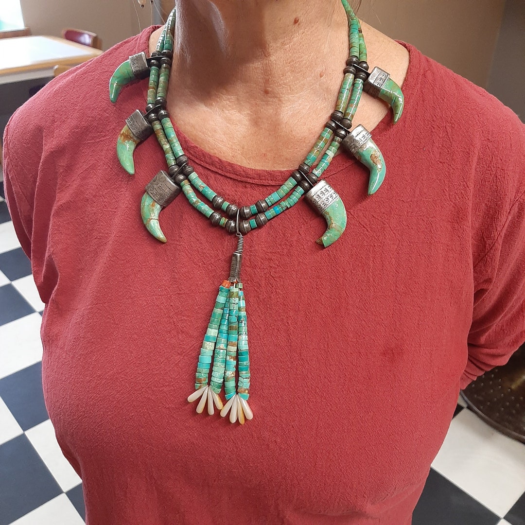 20" 1960s Vintage Dead Pawn Jacla Turquoise Claw Heishe Bench Made Bead ...