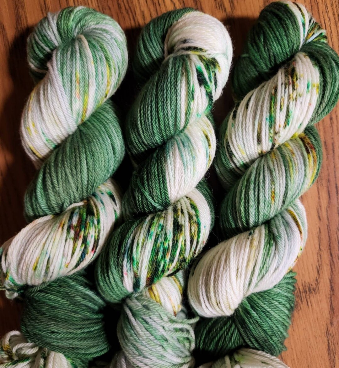 Hand Dyed Yarn Fingering Sock Go Green 100g SW Sparkle, Merino/nylon ...