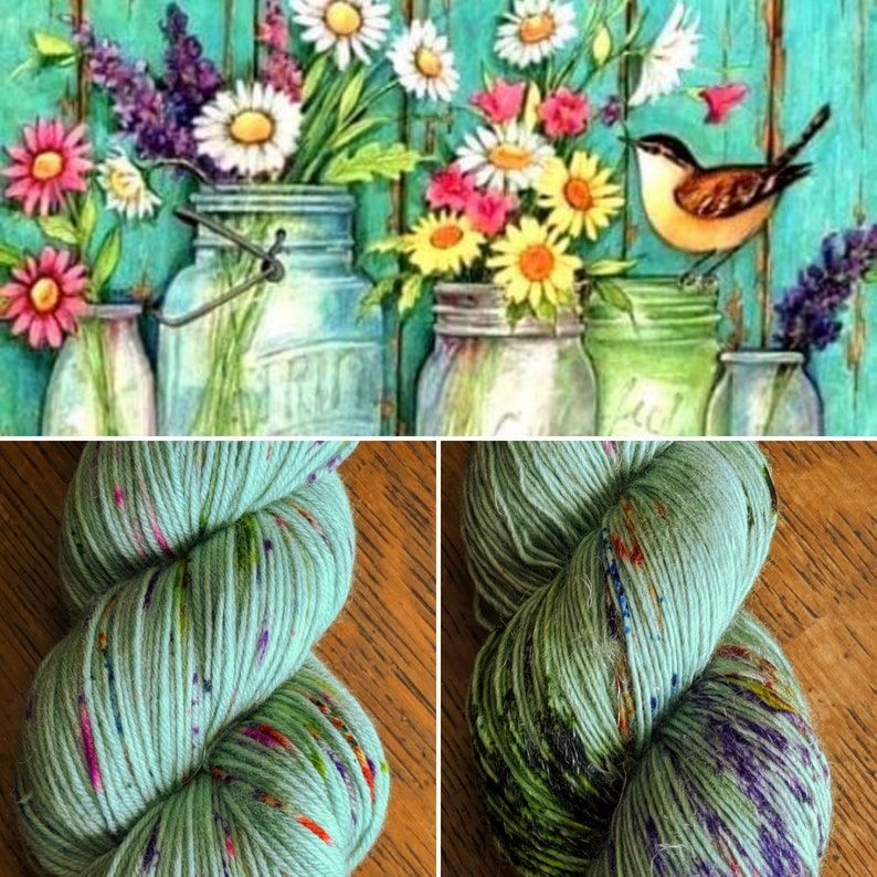 Hand Dyed Wildflowers Yarn: Blue-green Speckled Merino Wool Blend - Etsy