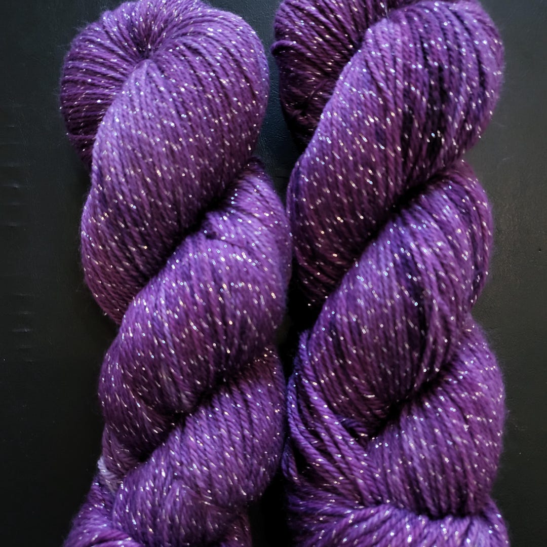 Hand Dyed Yarn Fingering Sparkle - Snow Dyed Purple - Superwash 75/20/5 ...