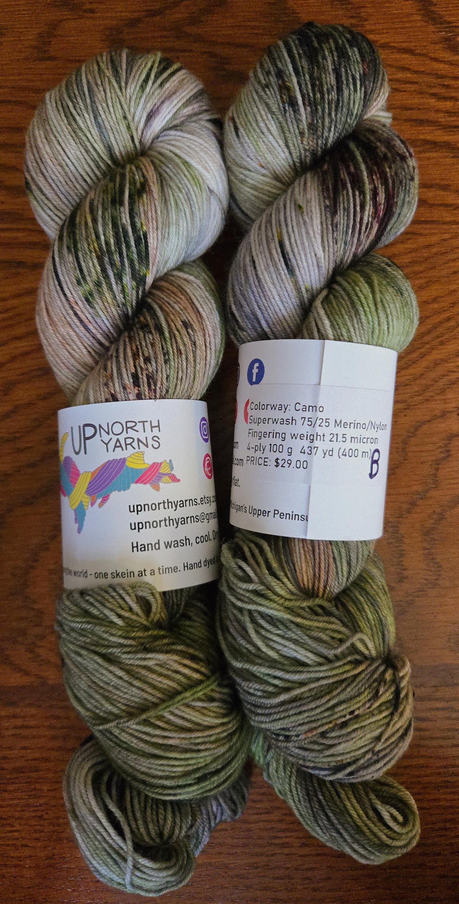 Hand Dyed Camo Yarn: Superwash Merino Wool Blend - Fingering, DK, Aran ...