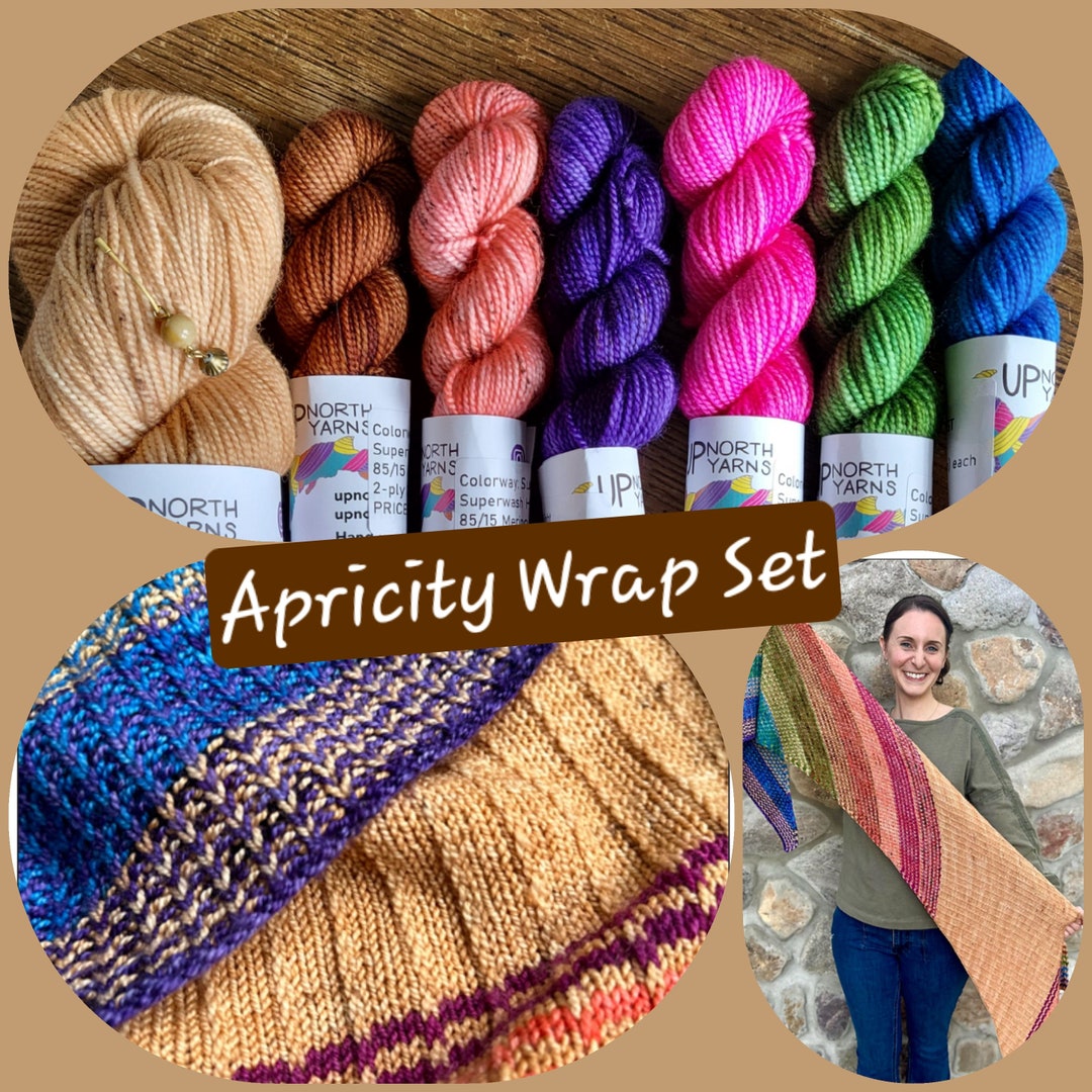 Hand Dyed Yarn Fingering Sock - Apricity Wrap Set - 1 Full Skein + 6 ...