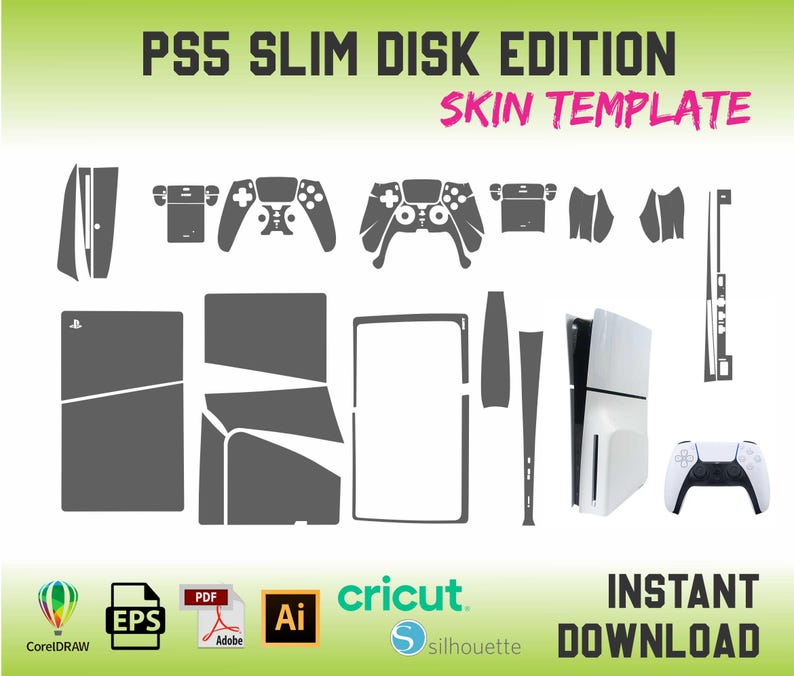 Playstation PS5 Slim Disc Edition 2023 Skin Cut Template Vector File ...