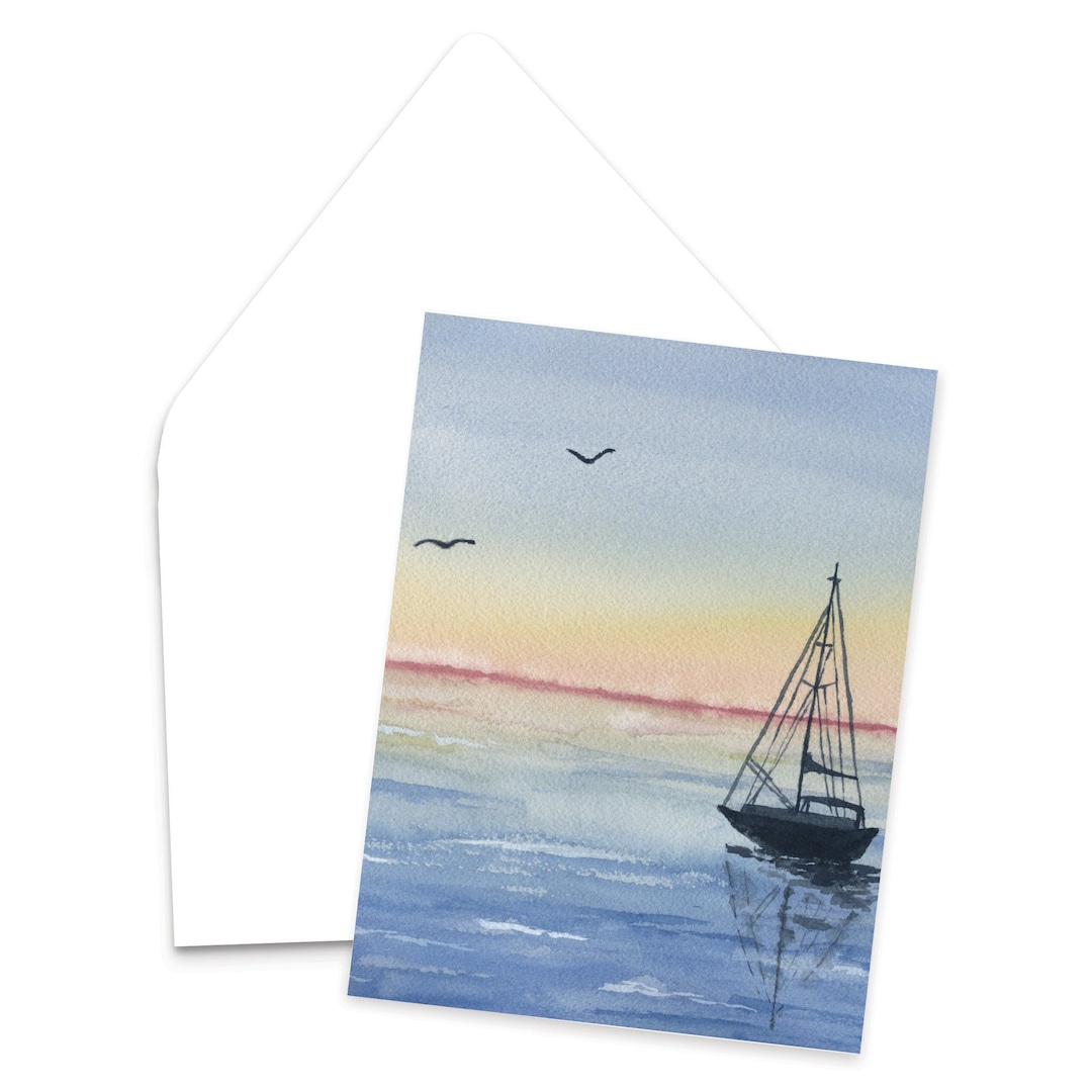 A Quiet Morning Watercolor Landscape Greeting Card / Landscape Painting ...