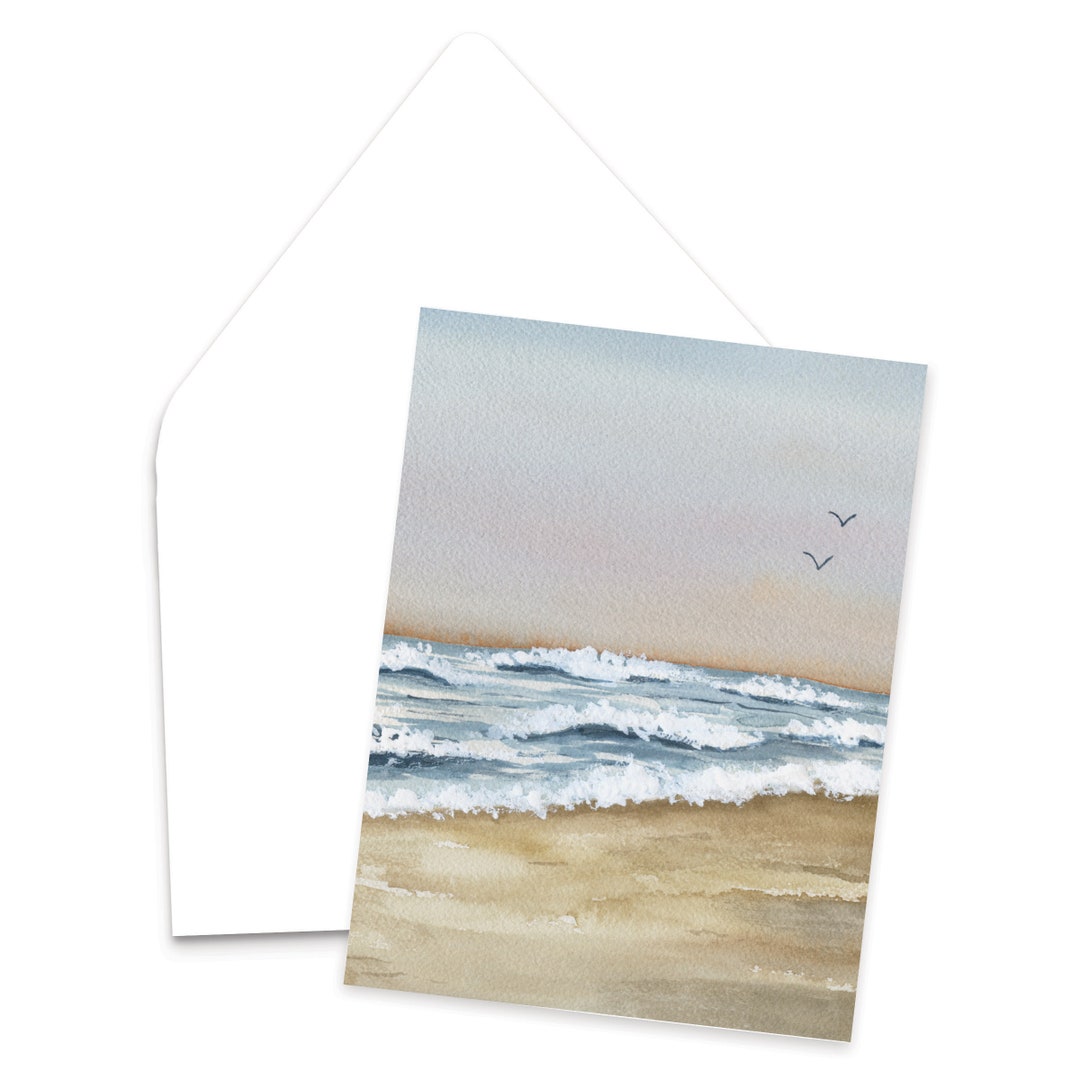 Soft Waves Watercolor Beach Greeting Card / Landscape Painting / Blank ...