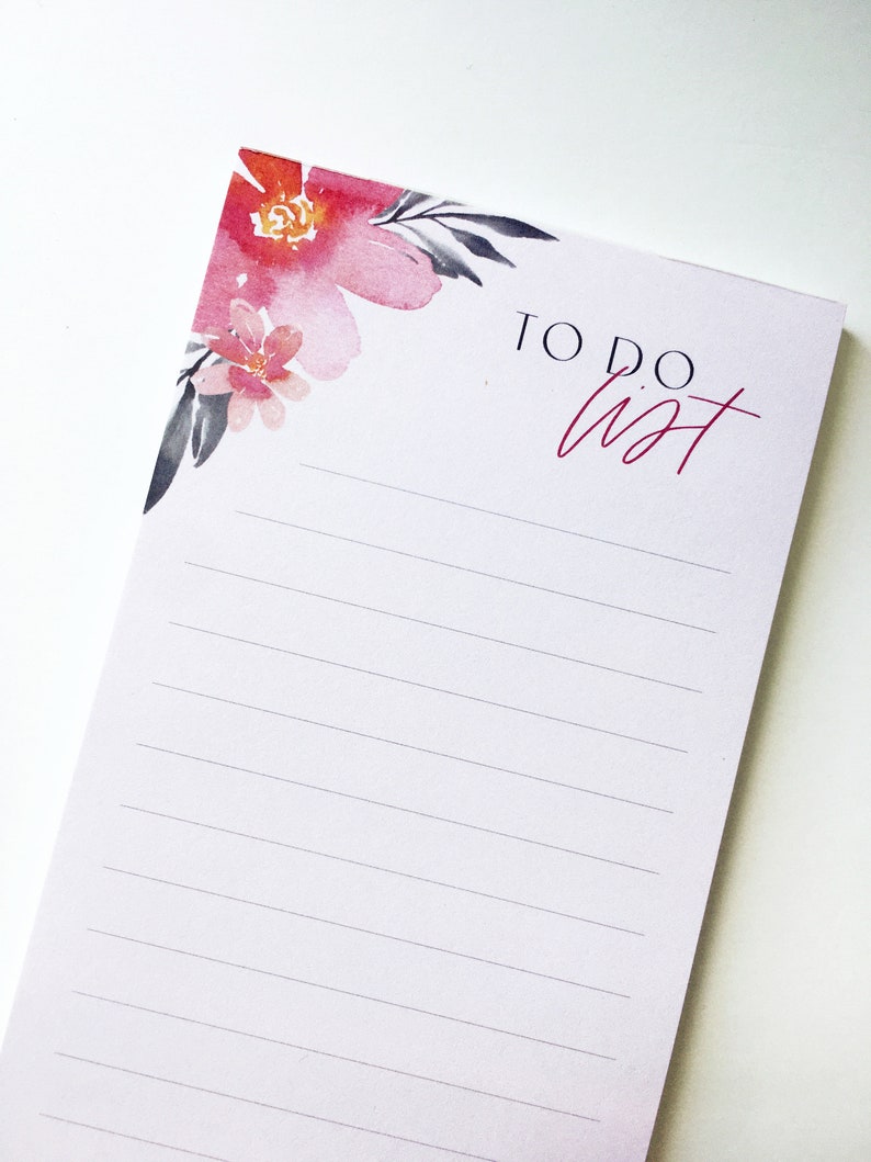 Pink Watercolor Florals Notepad / To-do Floral Notepad / Watercolor ...