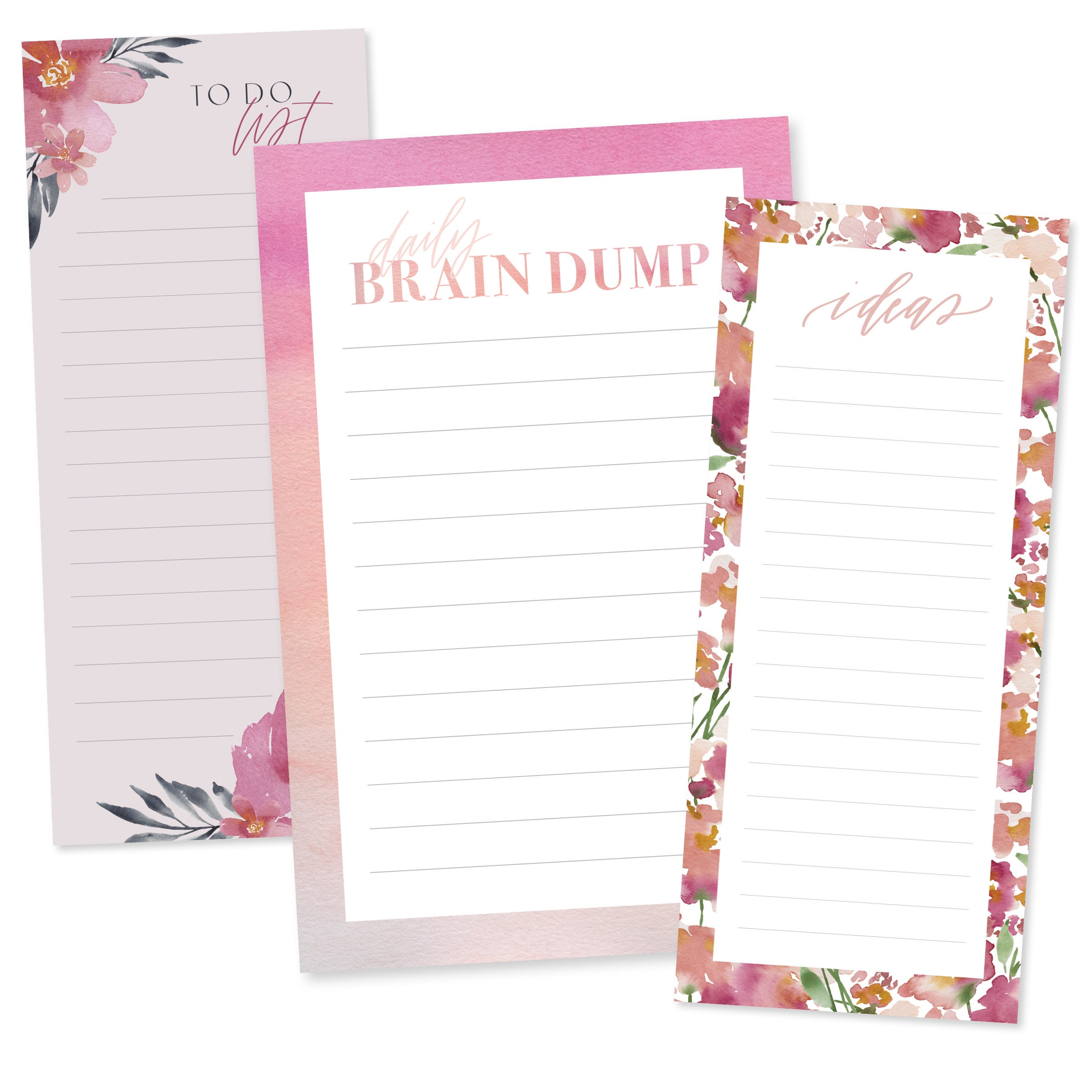 Pink Watercolor Florals Notepad / To-do Floral Notepad / Watercolor ...